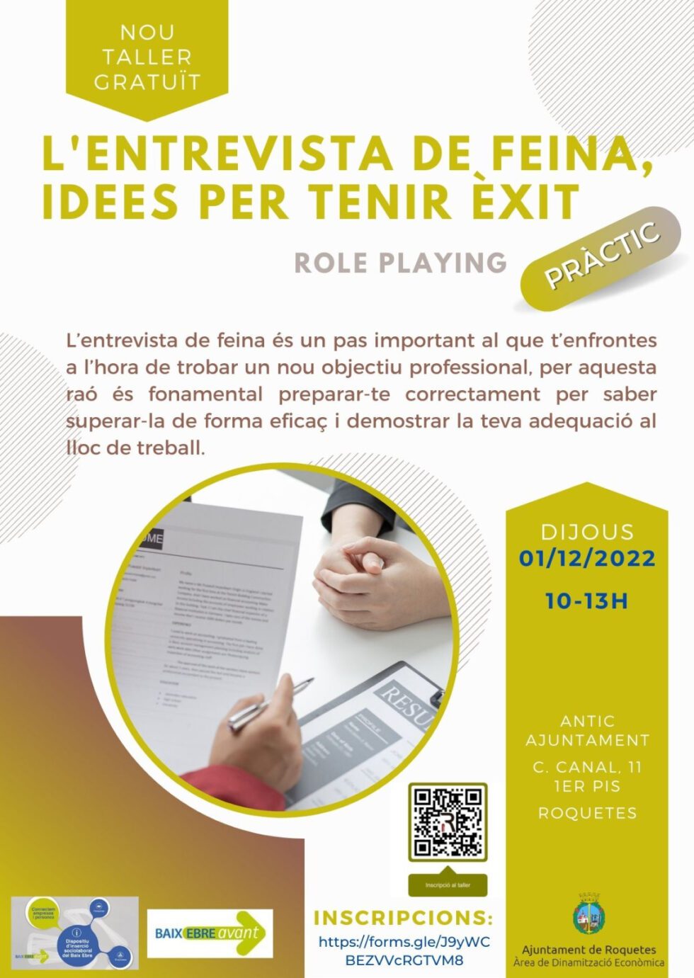 NOVA DATA – Nou taller gratuït amb role playing: “L’entrevista de feina, idees per tenir èxit ...